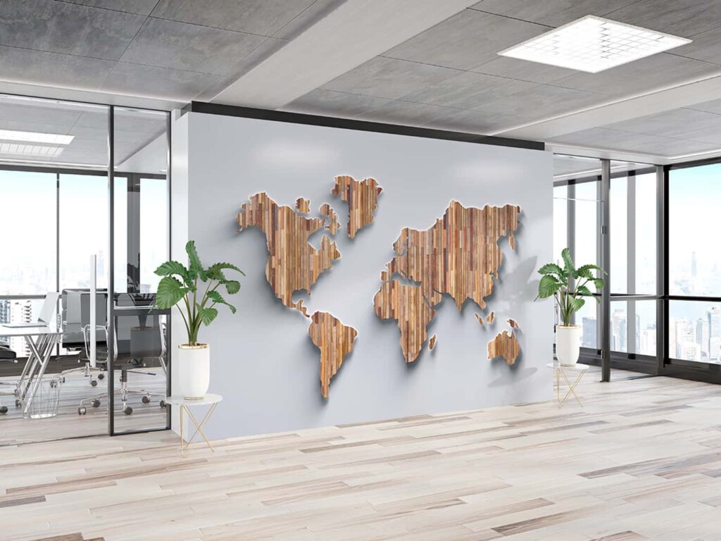 World Map made using different planks - WallCurry