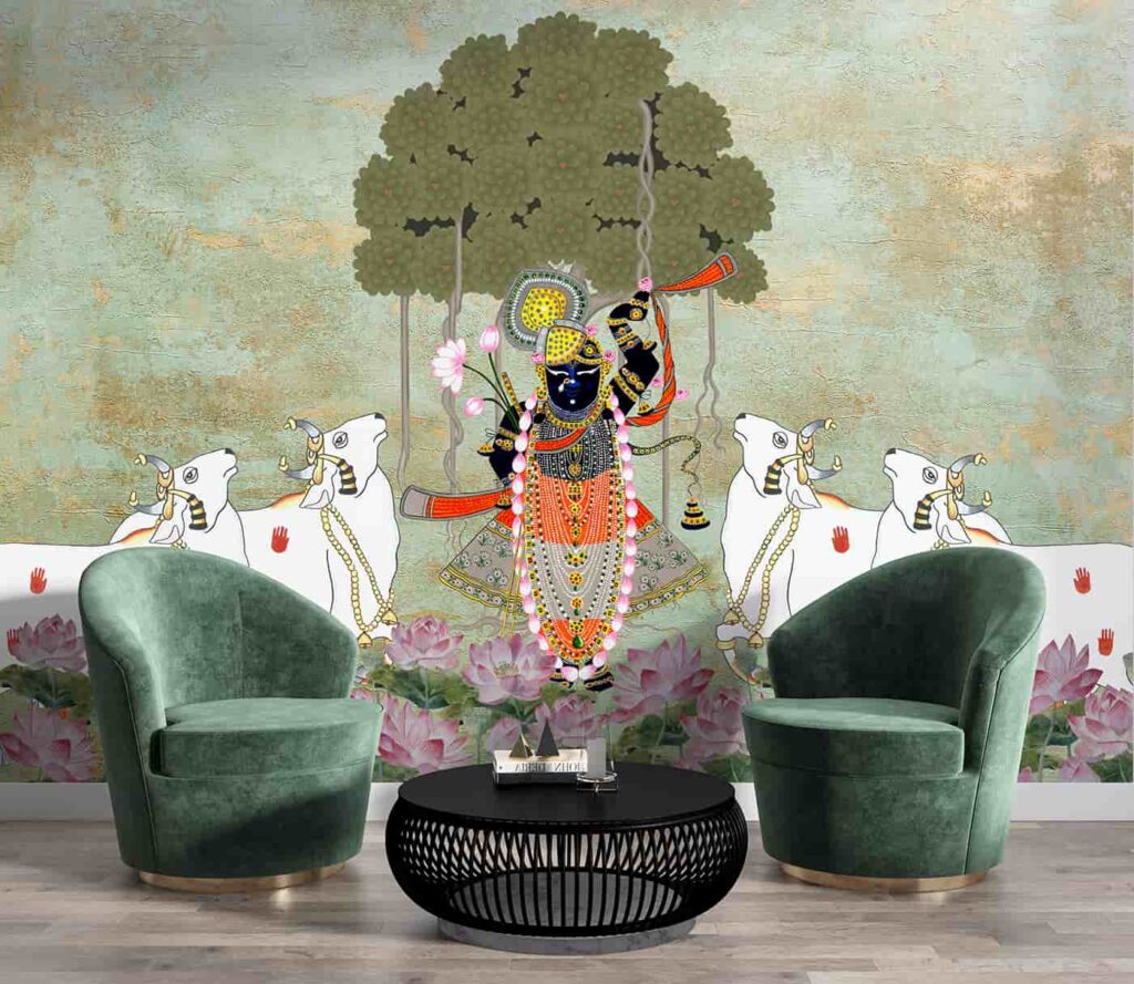 Srinathji under Bargad tree with Lotuses - WallCurry