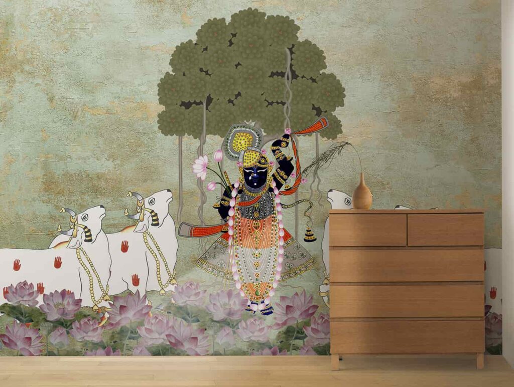 Srinathji under Bargad tree with Lotuses - WallCurry