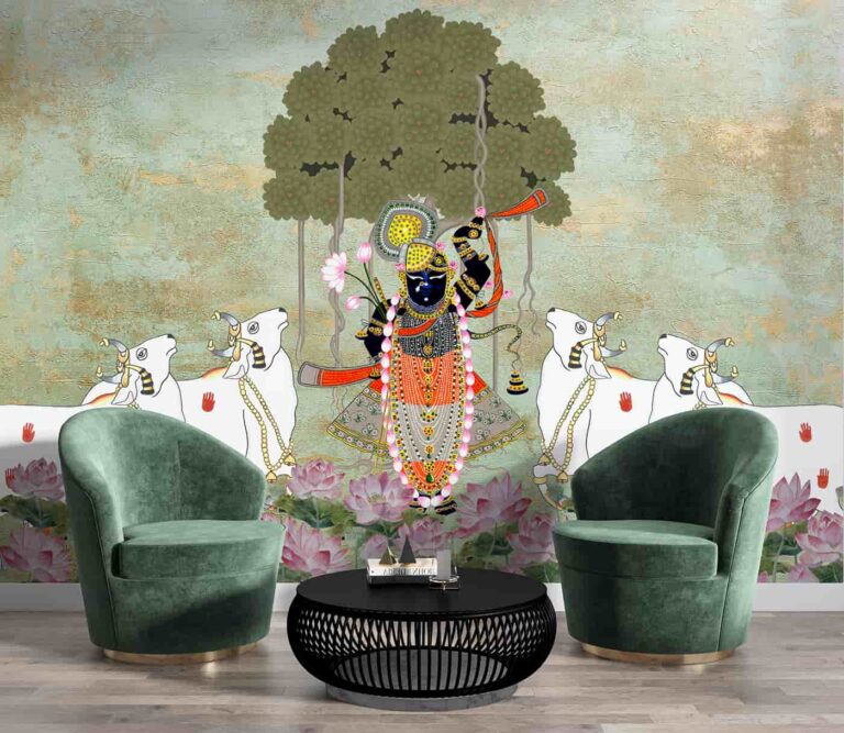 Srinathji under Bargad tree with Lotuses - WallCurry