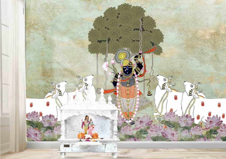 Srinathji under Bargad tree with Lotuses - WallCurry